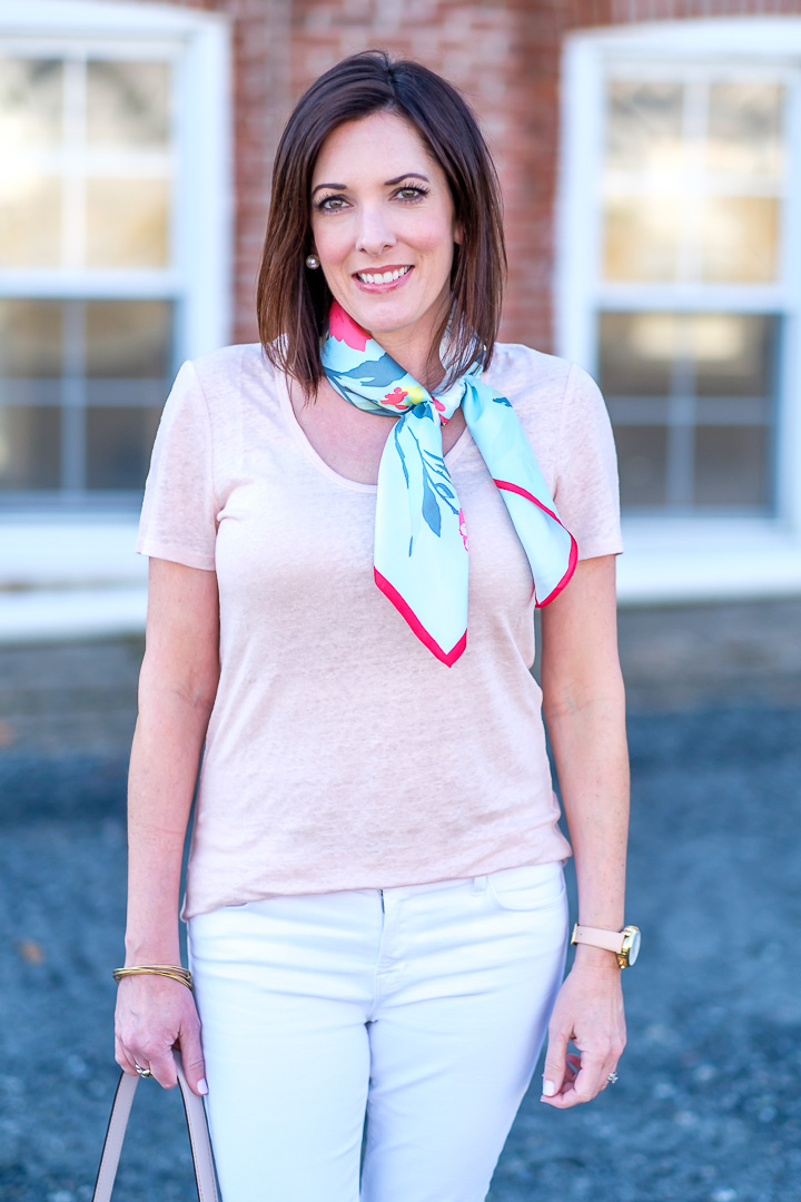 Spring Outfit: How to Wear a Neck Scarf #FashionFriday | Jo-Lynne Shane